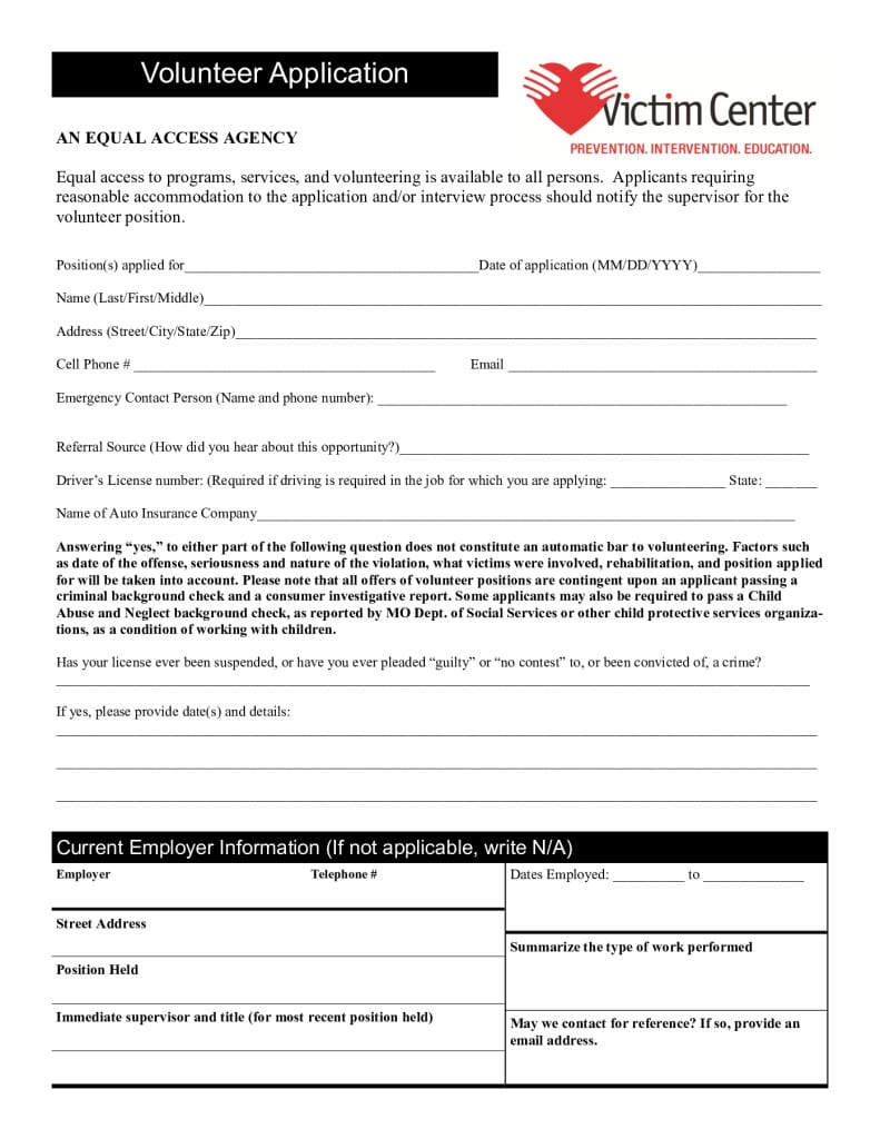 Application for Volunteering, The Victim Center, EditableReader | The ...