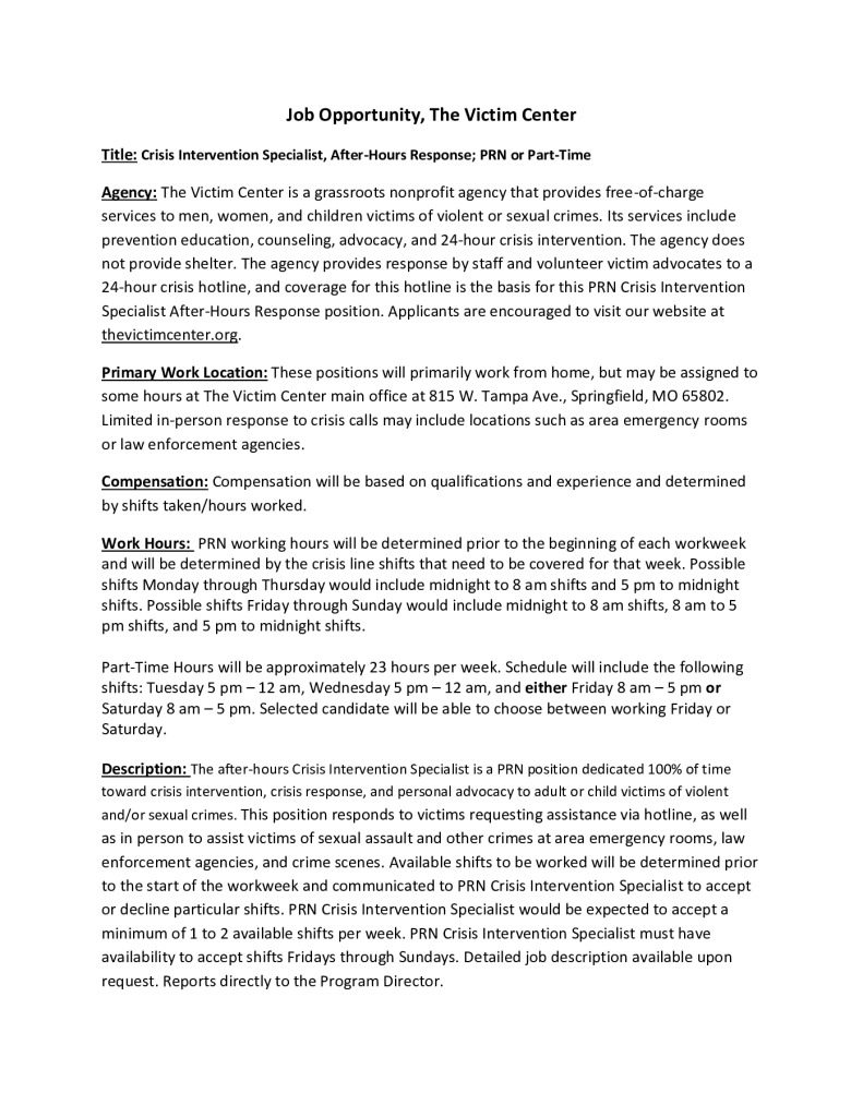 Job Opportunity, Crisis Intervention Specialist After Hours Response ...